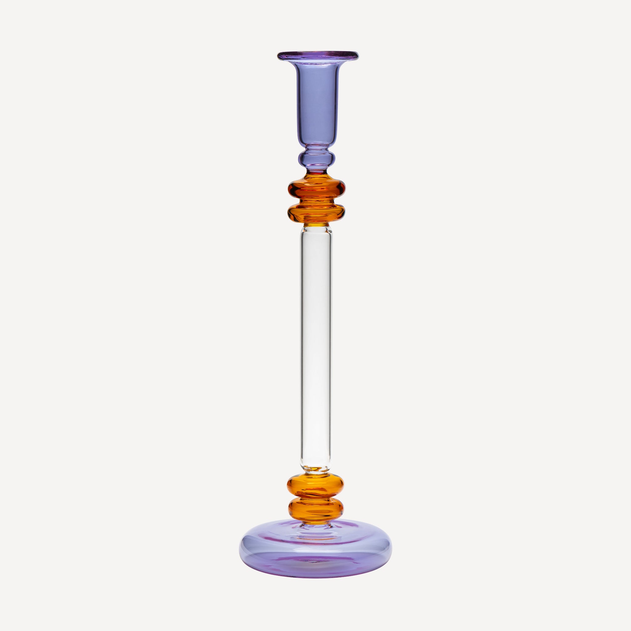 Bugle Purple & Amber Glass Candlestick | Candle Holder Handblown in ...