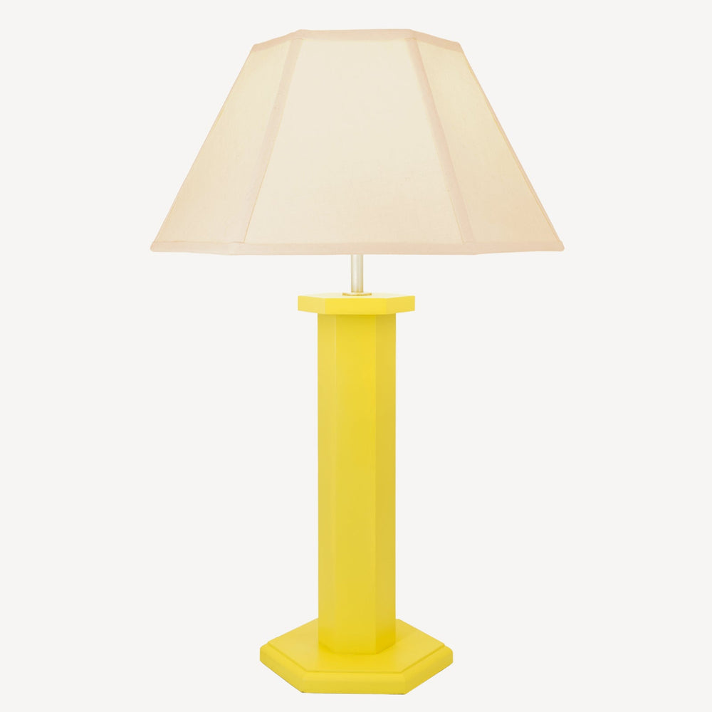 Yellow Table Lamp | Wooden Hexagon Table Lamp UK | Issy Granger